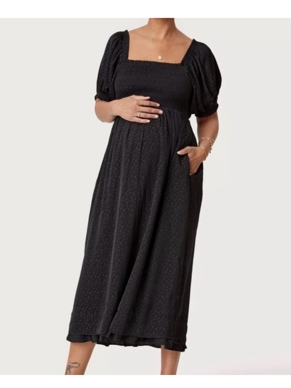 Hatch | Dresses | Hatch Elia Black Puff Sleeve Smocked Bodice Midi ...